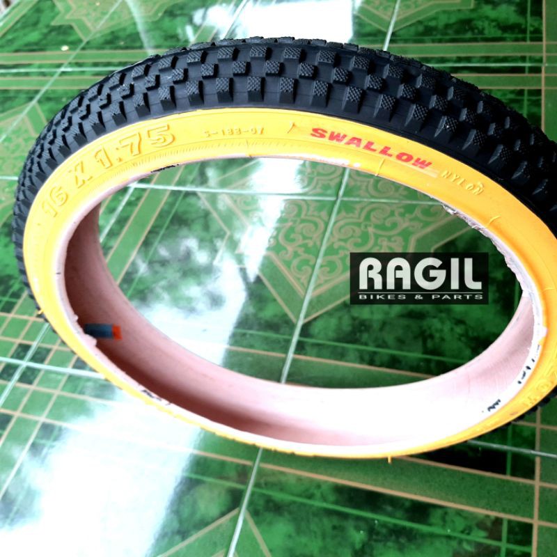 Jual BAN LUAR SEPEDA 16 x 1.75 SWALLOW 16x1.75 HITAM KUNING KASAR KOTAK ANAK BMX | Shopee Indonesia