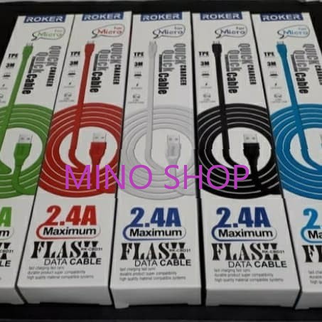 Jual KABEL DATA ROKER FLASH 3M 2.4A - KABEL DATA CHARGER 3M MICRO USB ...
