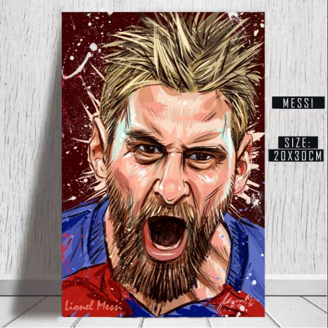 Jual LIONEL MESSI Screaming Face Poster Kayu Pajangan Dinding Olahraga ...