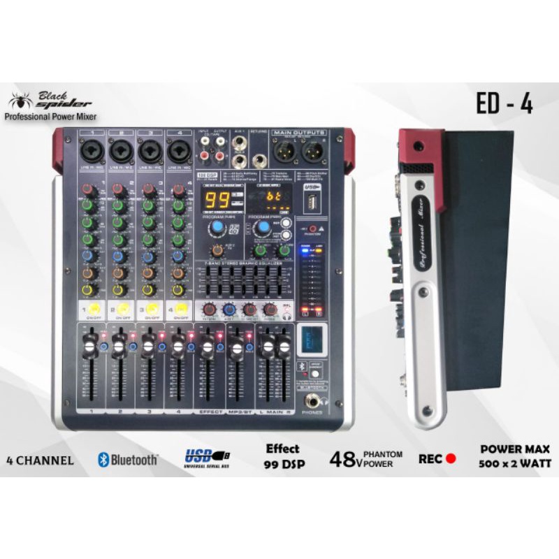 Jual Mixer Power Black Spider ED4 ED-4 ED 4 Original 4 Chanel 500 Watt Efek Digital Reverb 99 ...