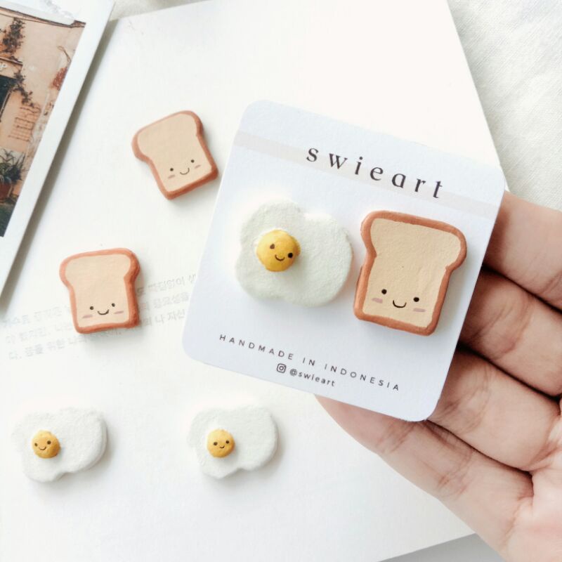 Jual Egg and toast Handmade Air Dry Clay Pins with Glossy Finish | Bros ...