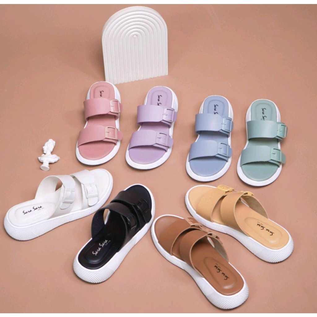 Jual Sandal wanita casual sandal slop kekinian model ban dua sendal ...