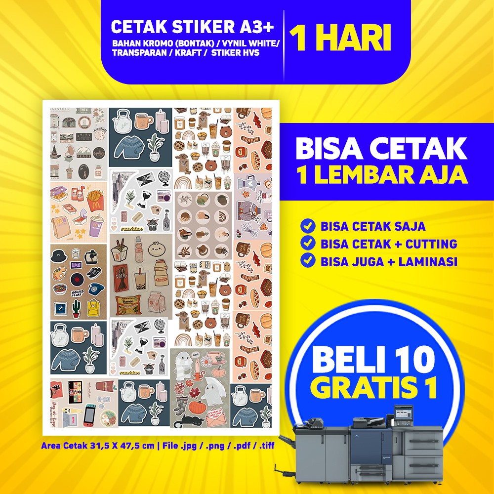 Jual Cetak Stiker Label A3+ (SATUAN) Cetak 10 GRATIS 1 | Shopee Indonesia