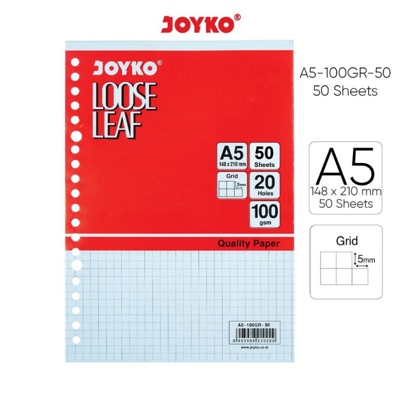 Jual LOOSE LEAF PAPER JOKYO A5 B5 GRID KOTAK KOTAK 50 SHEETS / KERTAS BINDER KOTAK KOTAK-KOTAK ...
