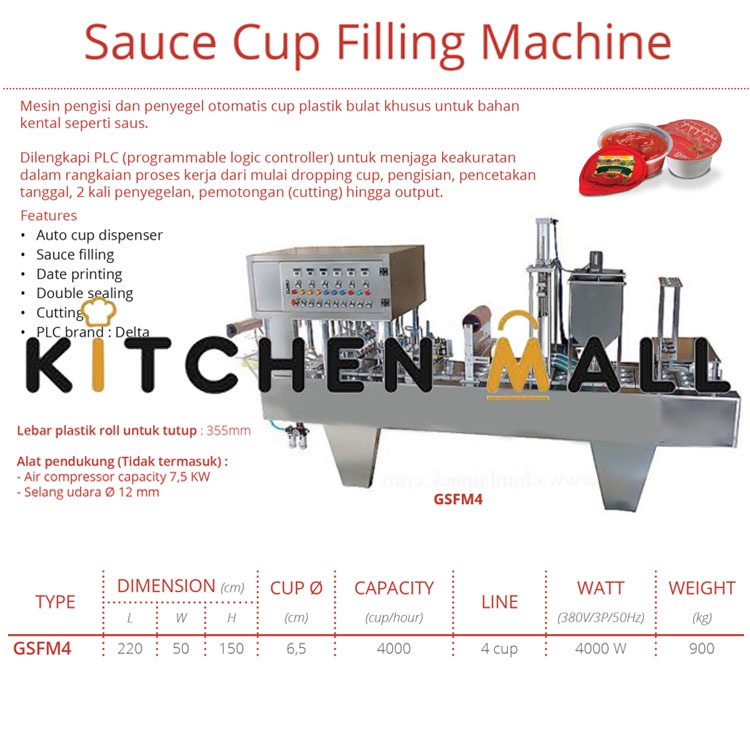 Jual GETRA GSFM4 SAUCE CUP FILLING MACHINE - MESIN PENGISI & PENYEGEL ...