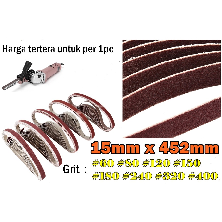 Jual REFILL Amplas sabuk Belt Sander 452mm X 15mm - 15x452mm adapter ...