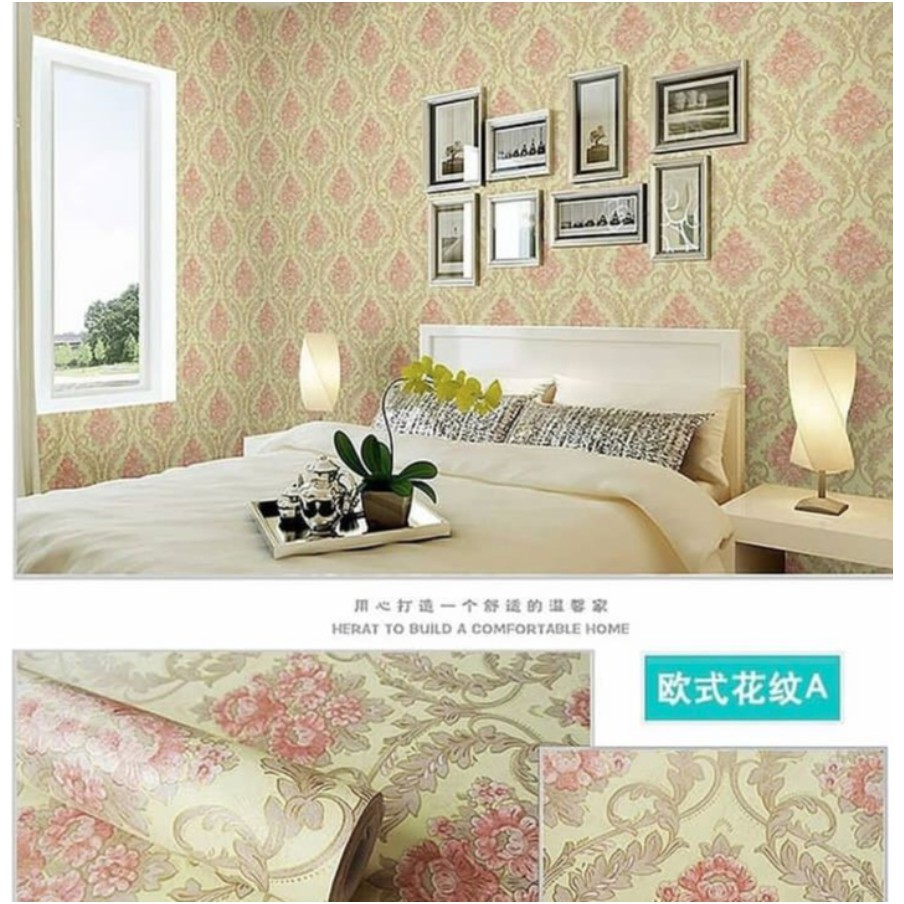 Jual WALLPAPER DINDING ukuran 45 CM x 10 M Motif BATIK POLOS EMBOSS VINTAGE GOLD PINK PUTIH BIRU ...