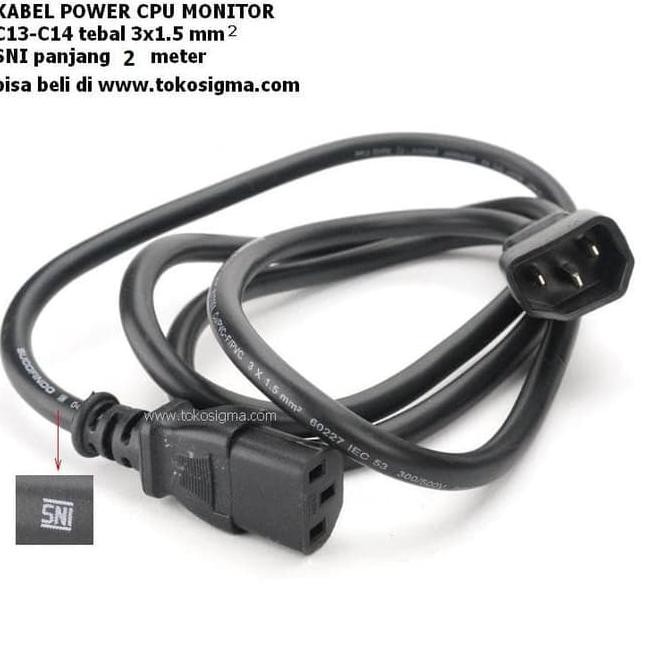 Jual KABEL POWER 2 mtr CPU-MONITOR C13-C14 SNI TEBAL 3x1.5mm | Shopee Indonesia