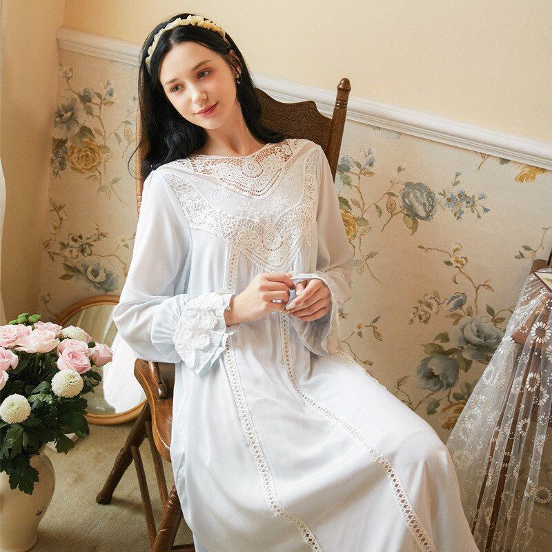 Jual Gaun Tidur Panjang Wanita Victorian Vintage White Night Dress ...