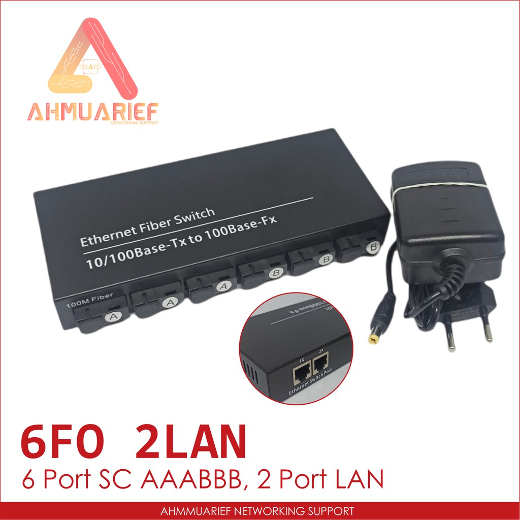 Jual Media Converter Switch Fiber Optik 6 Port Fiber AAABBB 2 Port LAN ...