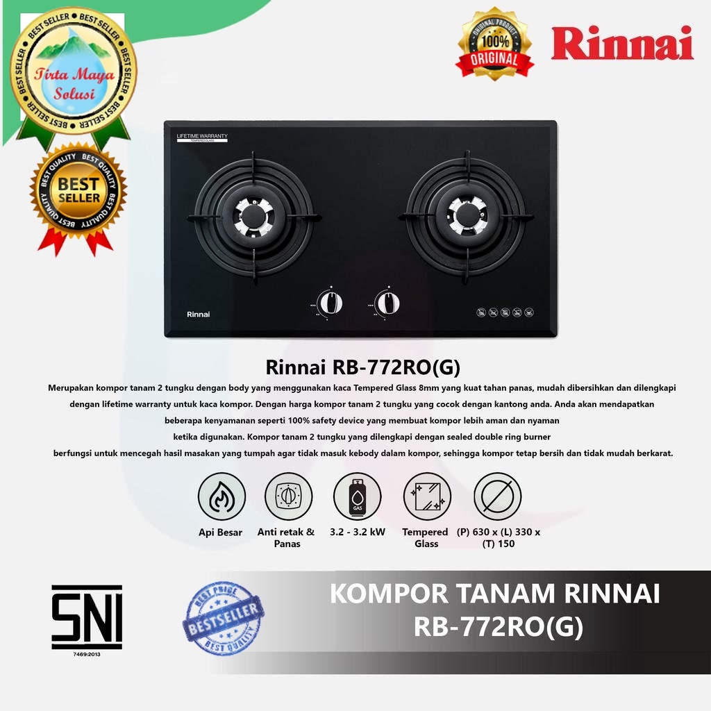 Jual Built-in Gas Hob Rinnai Kompor Tanam 2 Tungku Rinnai RB-772 RO (G) Gas | Shopee Indonesia