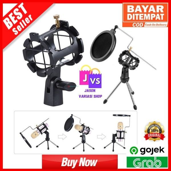 Jual Stand Microphone Tripod Mini Mic Mikrofon dengan Pop Filter ...