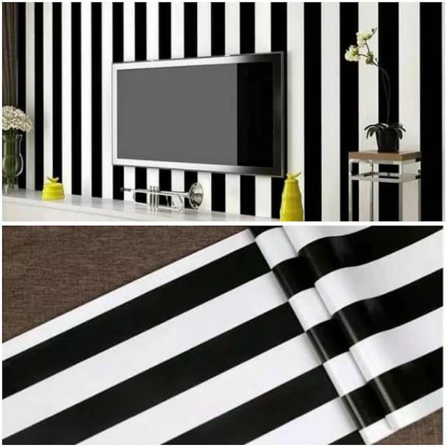Jual Wallpaper Sticker GARIS HITAM PUTIH Stiker Dinding Rumah Kayu Kaca ...