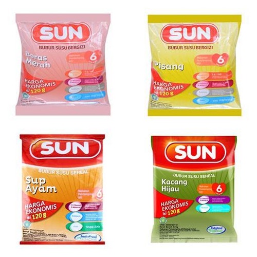 Jual SUN Bubur Kemasan Ekonomis 120 Gr Beras Merah/Kacang Hijau/ Pisang ...