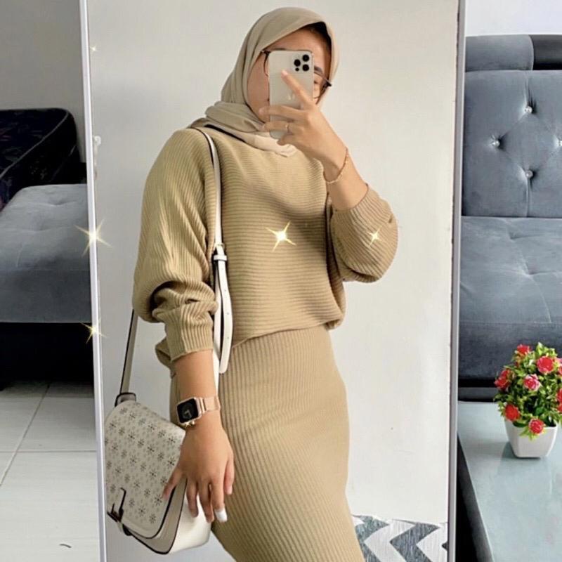 Jual ONE SET ATASAN LASPERAL BATWING + ROK SPAN RAJUT PANJANG/ SETELAN ...