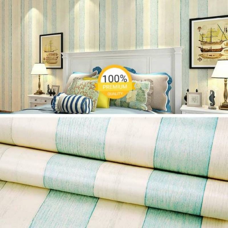Jual Wallpaper Sticker Dinding Motif Kayu Krem Garis Biru | Shopee ...