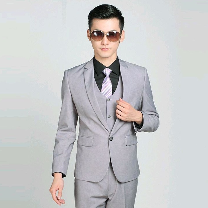 Jual Jas Blazer Pria Formal Abu Silver Slim Fit Full Puring | Shopee ...
