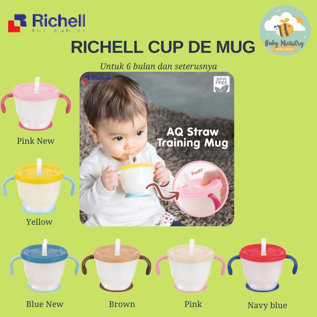 Jual (BEST SELLER!!! ) Richell AQ Cup de mug / Gelas minum anak training / alat makan bayi ...