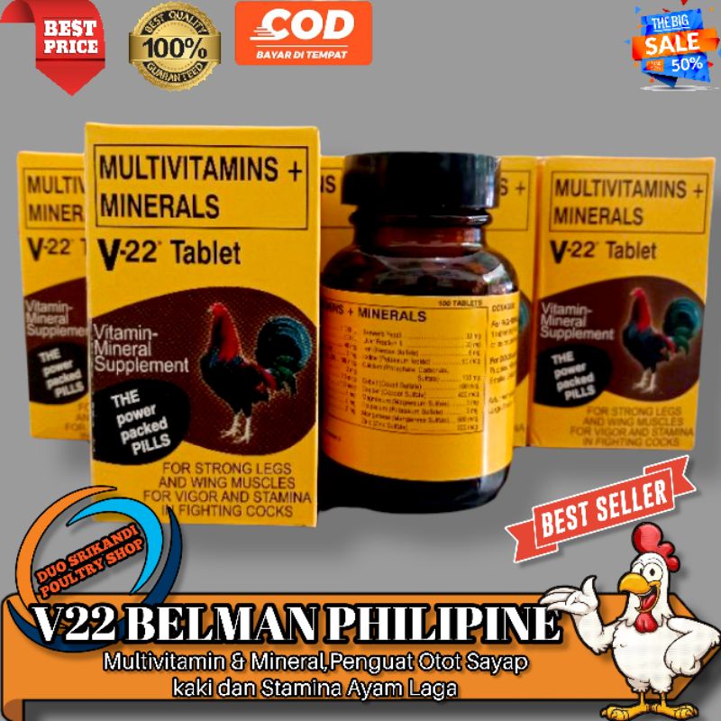 Jual V22 Tablet Multivitamin + Minerals Original Belman Philiphine (100 ...