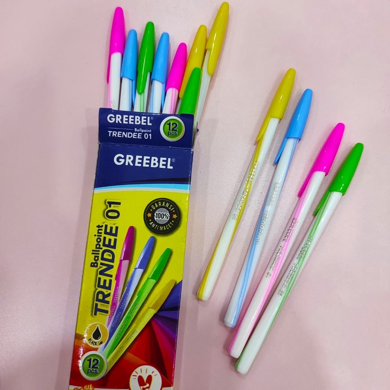 Jual GREEBEL BALLPOINT TRENDEE 01 (1LS=12BUAH) TINTA HITAM | PULPEN | PENA | Shopee Indonesia