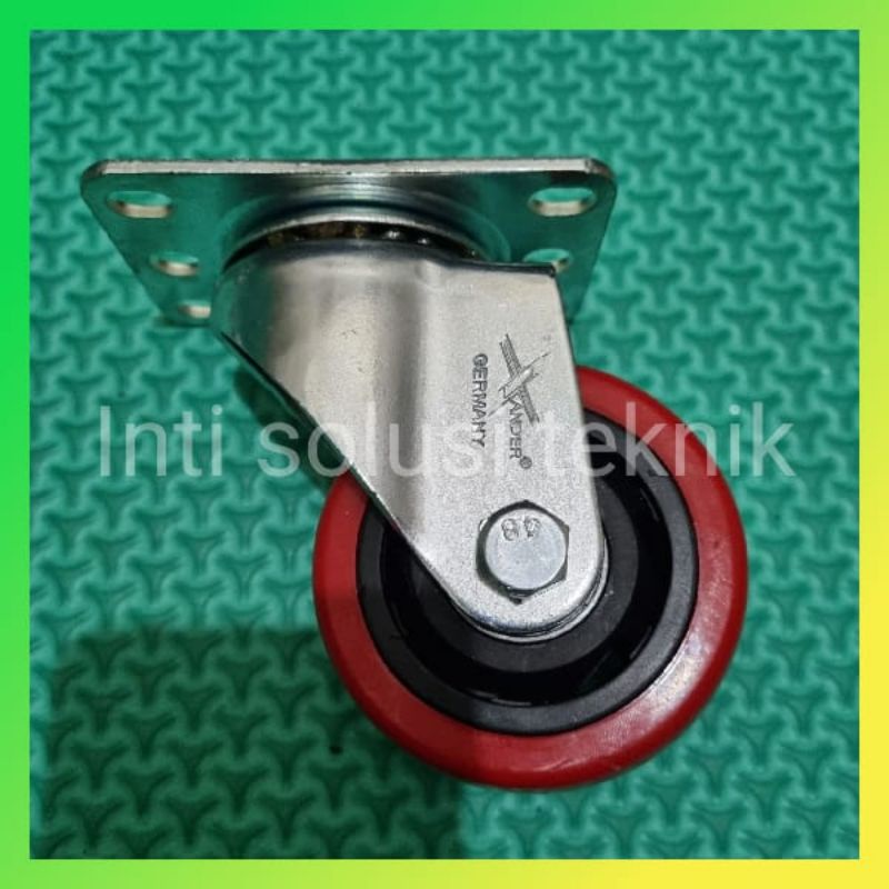 Jual roda troli / trolley pu 3 inch medium duty merah ( hidup ...
