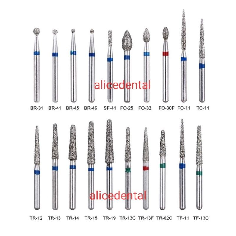 Jual Dental diamond bur highspeed high speed round end tapered fissure flat flame wheel inverted ...