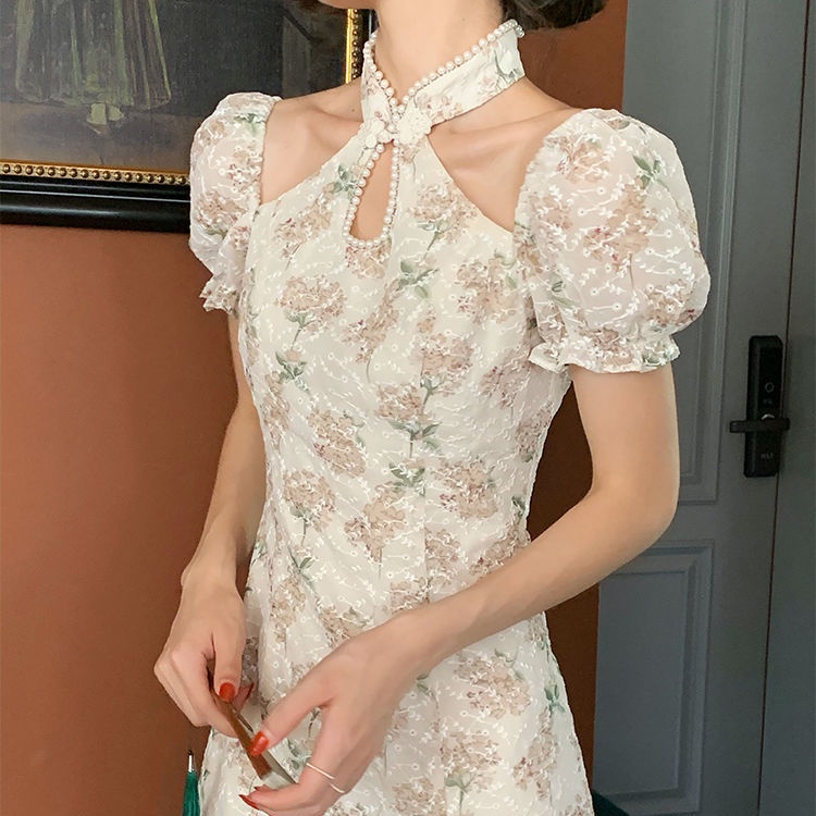 Jual French modified cheongsam dress embroidery dress retro mid-length ...