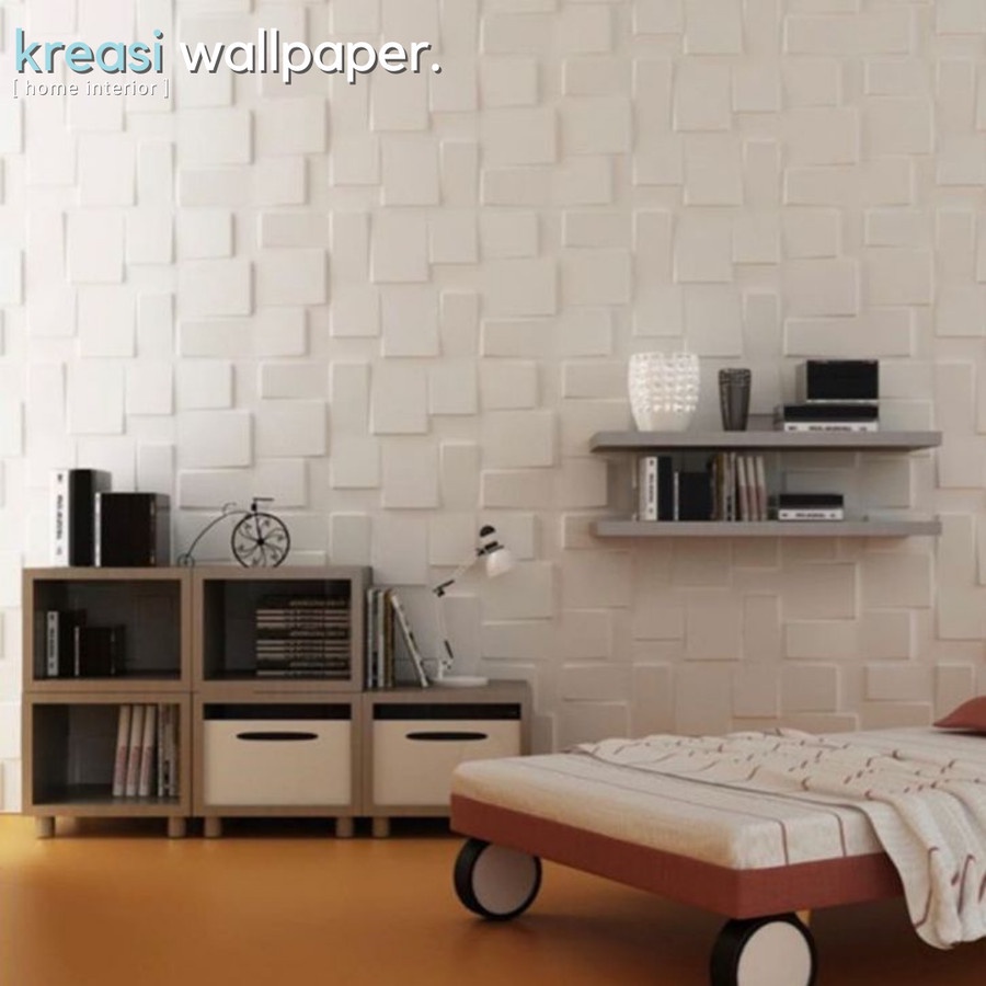 Jual Wall Panel Wallpaper Dinding 3D Premium Timbul Putih PVC Grosir ...