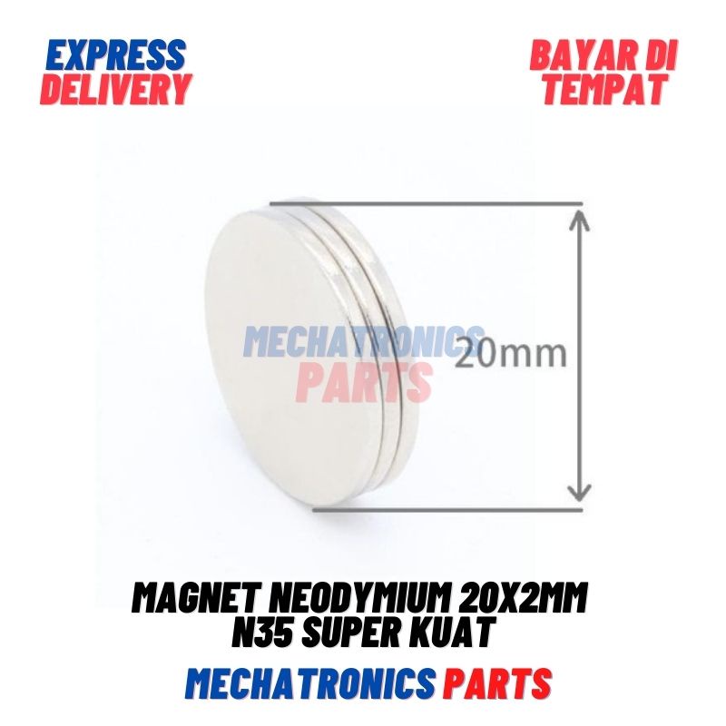 Jual Magnet Neodymium 20x2mm Bulat 20mm Tebal 2mm N35 Super Kuat ...