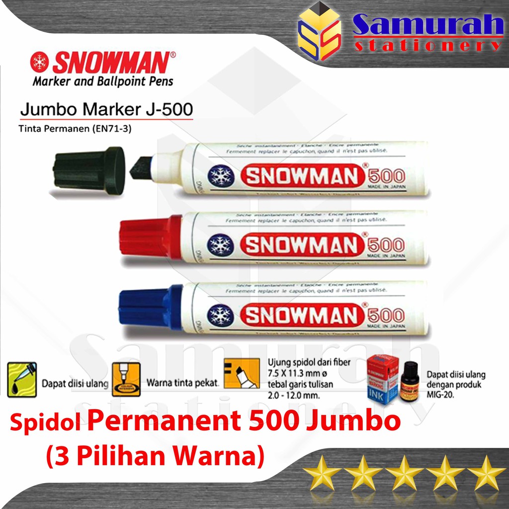 Jual Spidol Permanent Snowman Marker Jumbo 500 / Permanen Besar ( Pcs ...