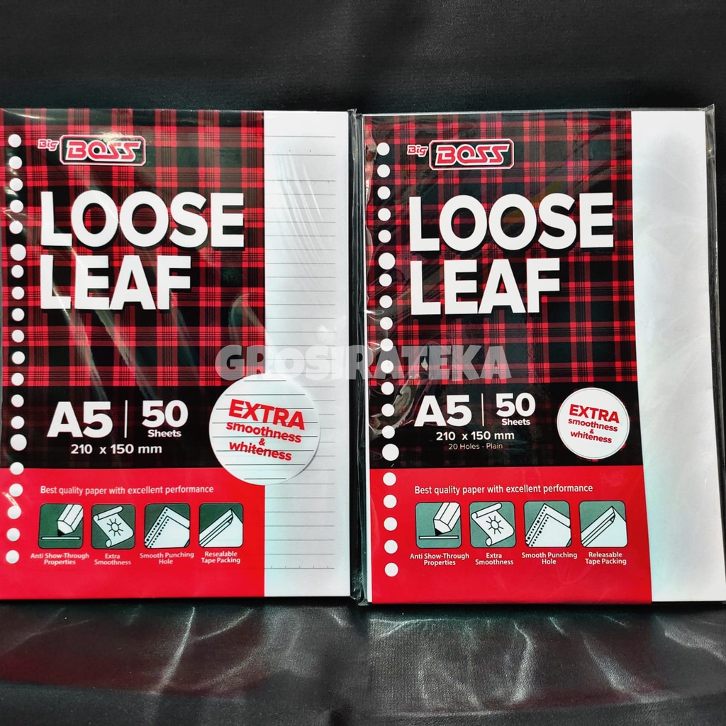 Jual KERTAS REFILL, ISI BINDER, LOOSE LEAF BBO LL 50 A5 BIG BOSS POLOS/GARIS | Shopee Indonesia