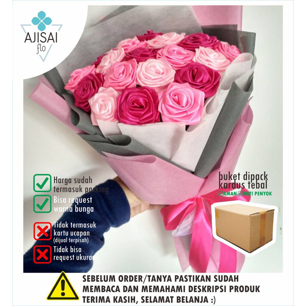 Jual Ajisaiflo - Buket Bunga Satin Rose | Buket Pita Satin Elegan, Isi ...