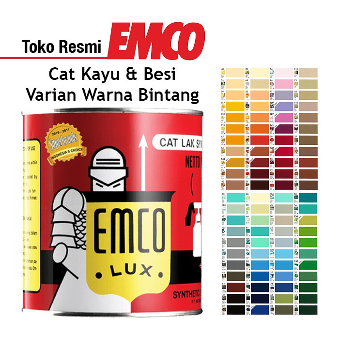Jual Emco Lux Cat Kayu & Besi - Warna Bintang, Kaleng 0,5kg Gloss Finish Kilap Merah Hijau Biru ...