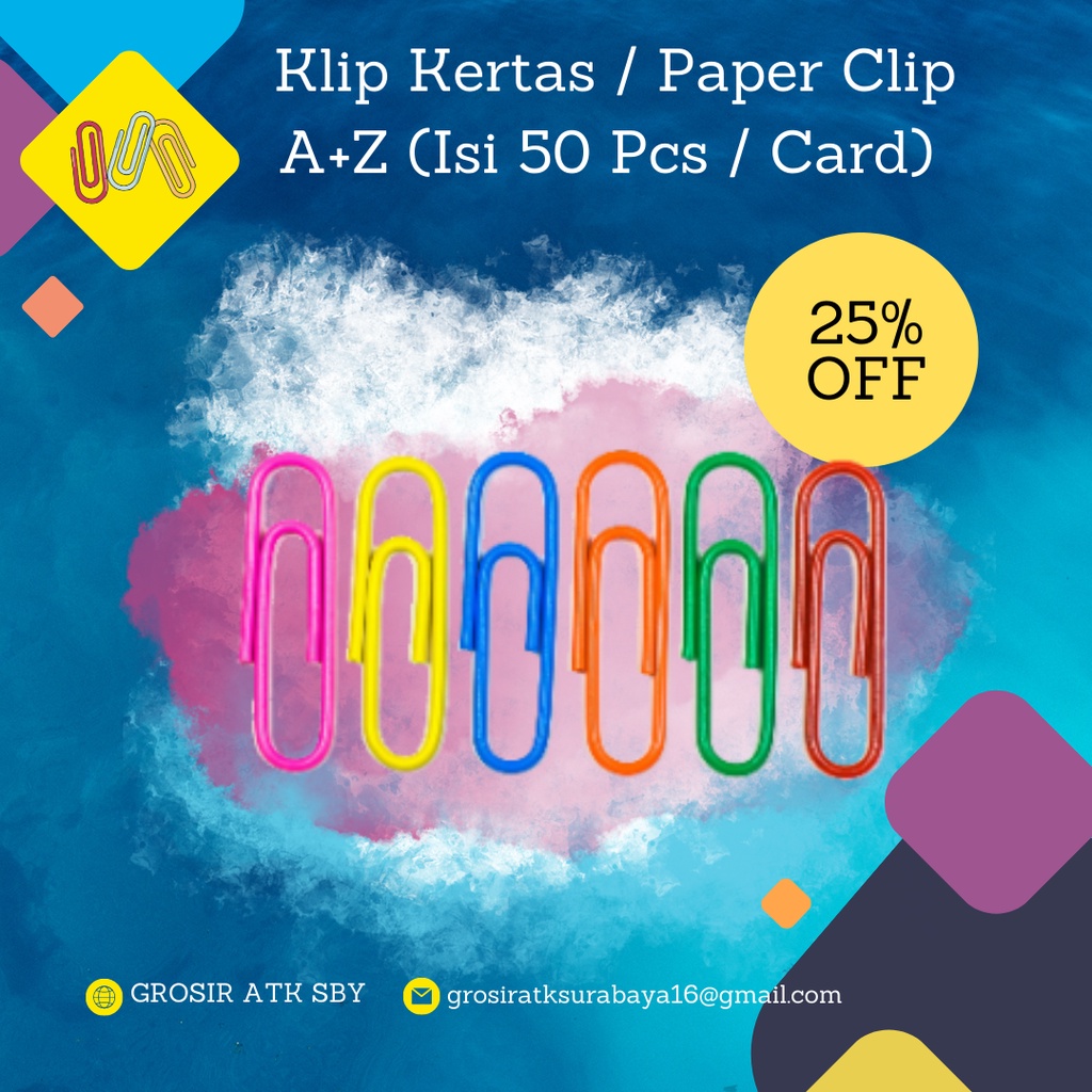 Jual Klip Kertas / Paper Clip Warna Bahan Plastik (Isi 50 Pcs / Card ...