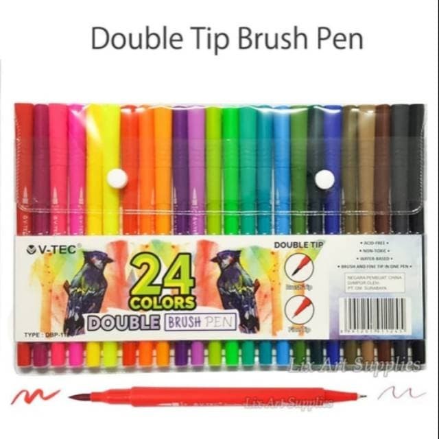 Jual Double Brush Pen 24 Warna Colors VTec DBP-1124 Dual Tip Original ...