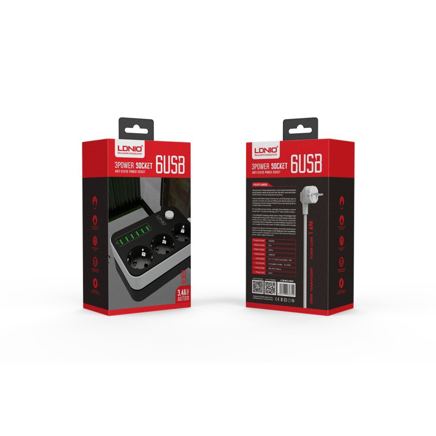 Jual Stop Kontak LDNIO SE3631 3 Power Socket + 6 USB Port 3 Lubang 6 USB | Shopee Indonesia