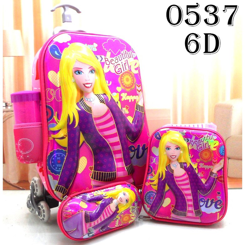 Jual Tas Sekolah Anak Troli Tarik Dorong Trolley SD Impor 6D 4in1 Set 3 ...