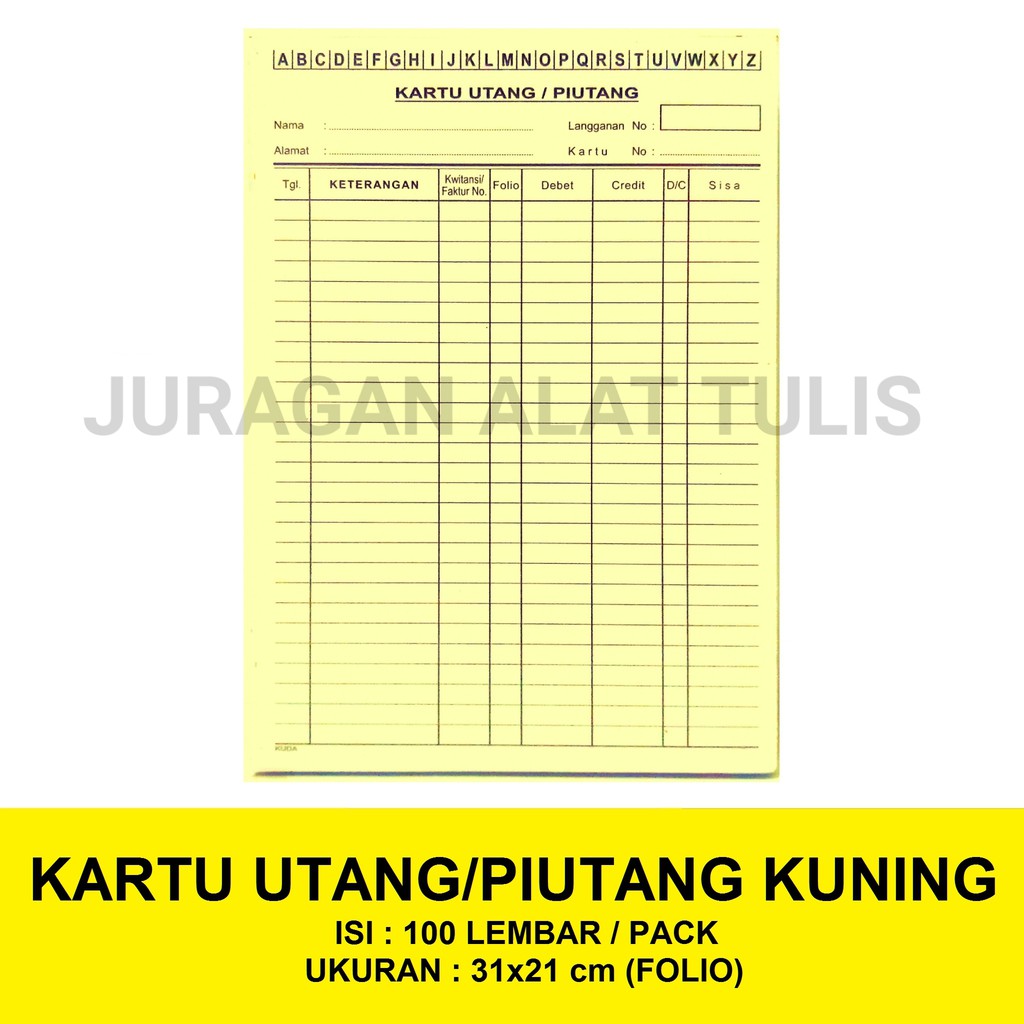 Jual KARTU HUTANG PIUTANG FOLIO WARNA KUNING | Shopee Indonesia