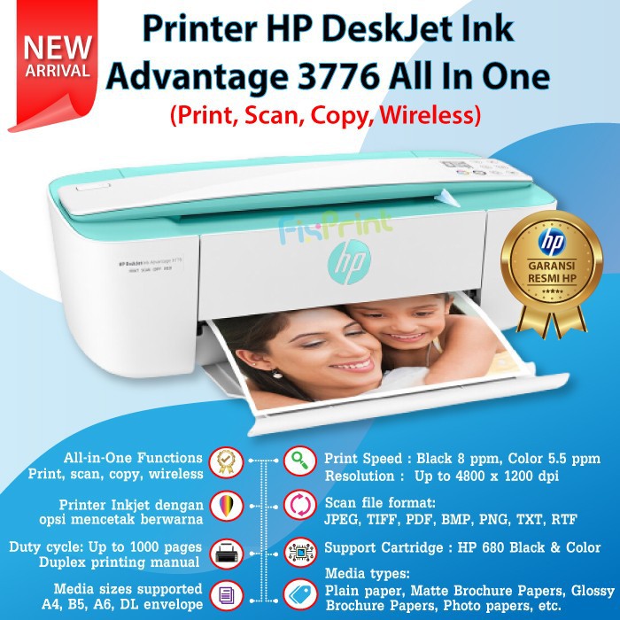 Jual Printer HP DeskJet Ink Advantage 3776 Print Scan Copy Wireless ...