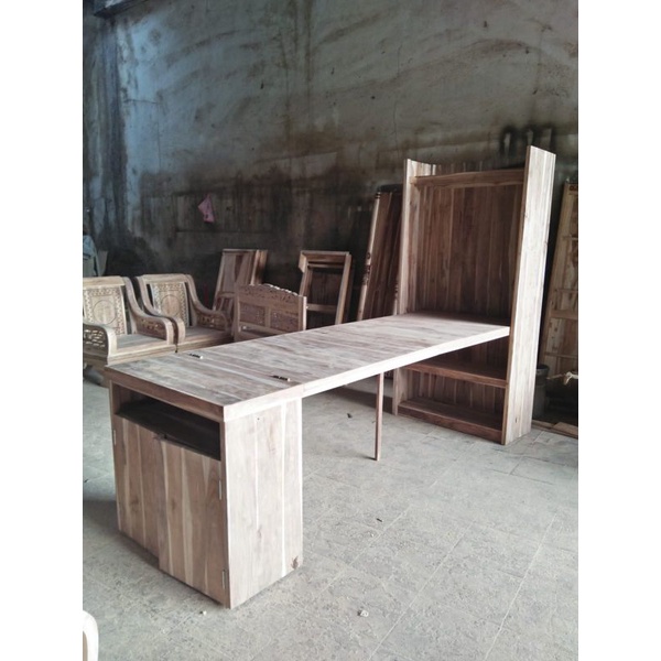 Jual meja kerja/ belajar lemari lipat dorong serbaguna kayu jati model ...