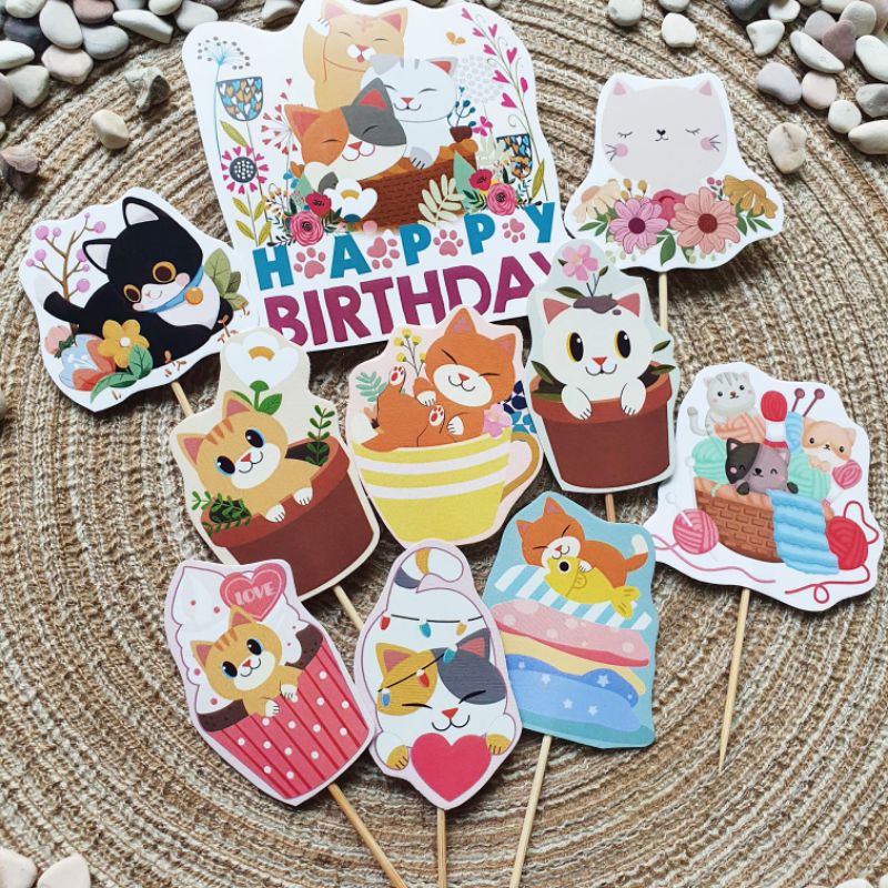 Jual Cat Lovers Kucing Kitty Birthday Cake Topper Cupcake Pudding ...