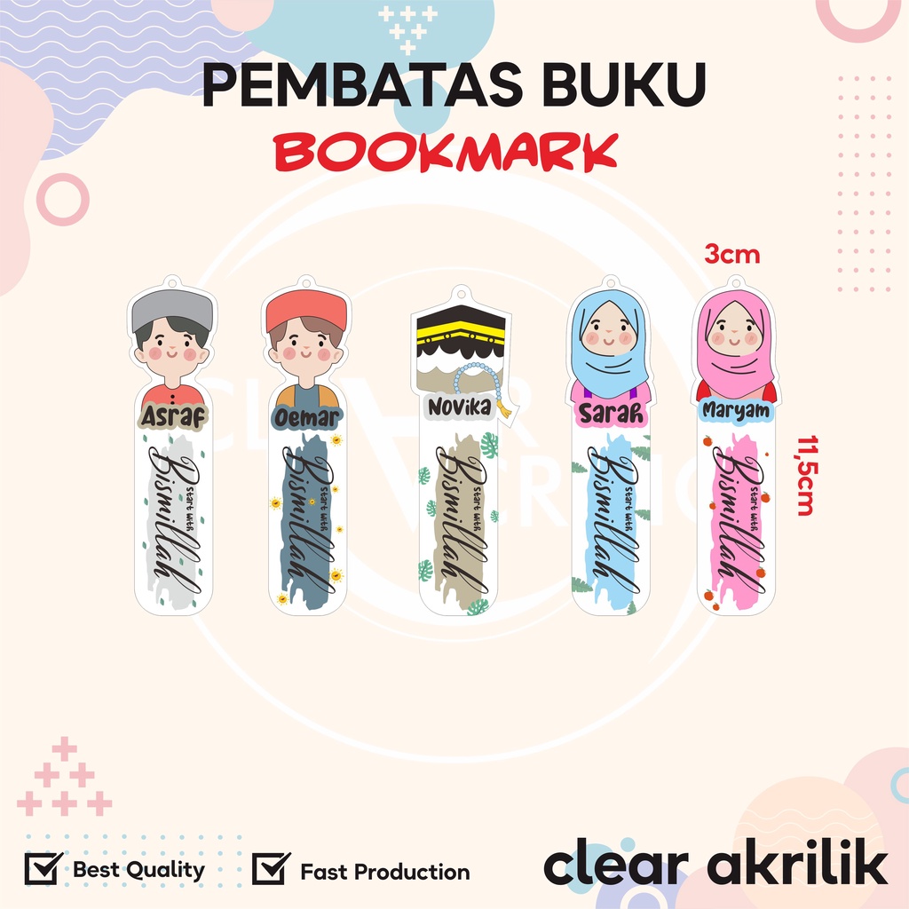 Jual Pembatas Buku/Pembatas Al Qur'an/Bookmark (Custom Nama) / KARAKTER ...