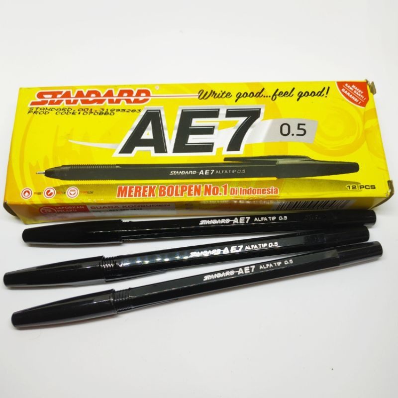 Jual Pulpen/bolpen/bolpoint STANDARD AE7 0,5 HITAM Harga Satuan | Shopee Indonesia