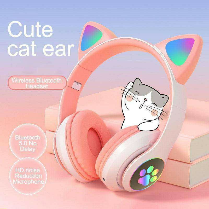 Jual Headphone Bluetooh STN 28 Macaron Cat Ear Headset Wireless LED ...