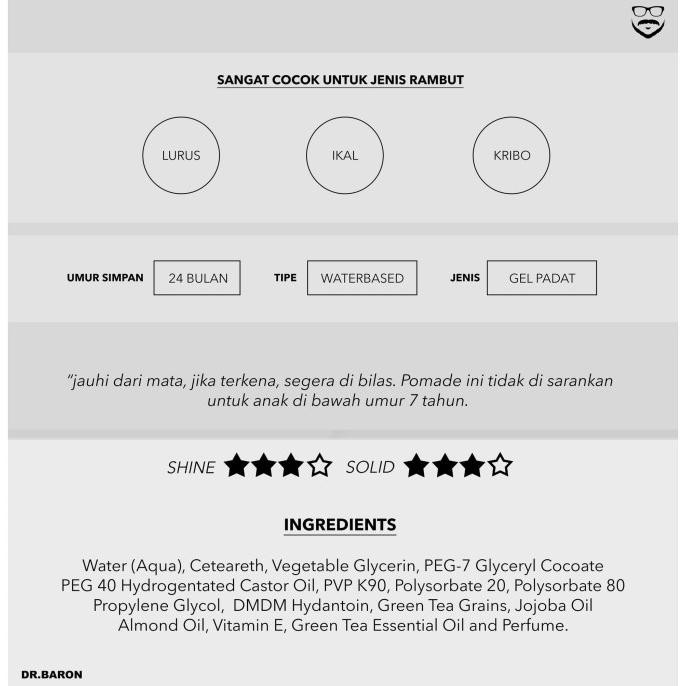 Jual Sale 3Pcs Baby Pomade Dr.Baron Green Tea | Medium Hold |30Gr | 100 ...