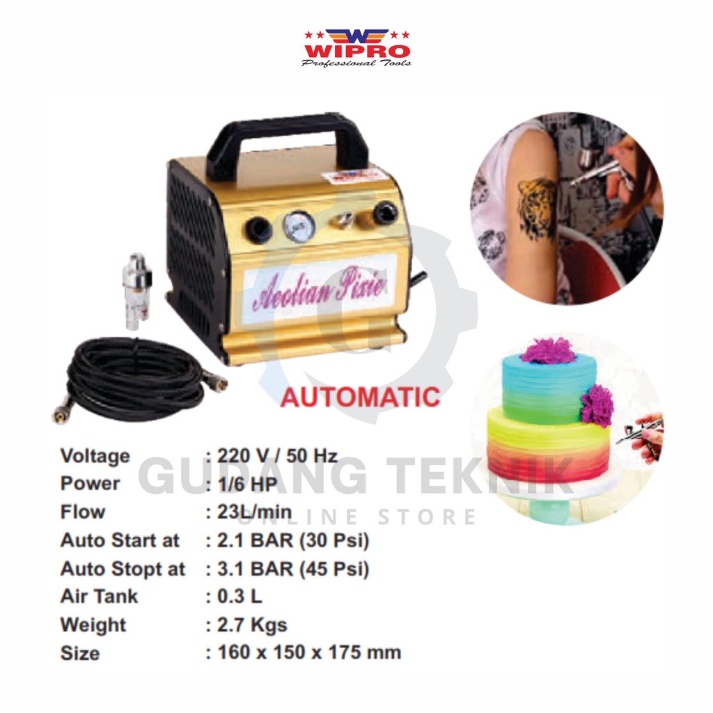 Jual Kompresor Angin Mini AUTOMATIC Tanpa Oli 1/6 HP 0.3 L WIPRO 1-KD-A ...
