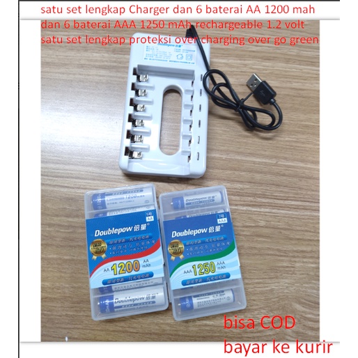 Jual satu set lengkap Charger dan 6 baterai AA 1200 mah dan 6 baterai ...