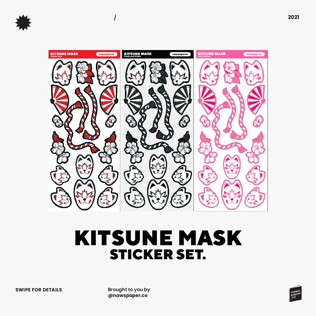 Jual [nawspaper] Kitsune Mask - Deco Sticker | Shopee Indonesia