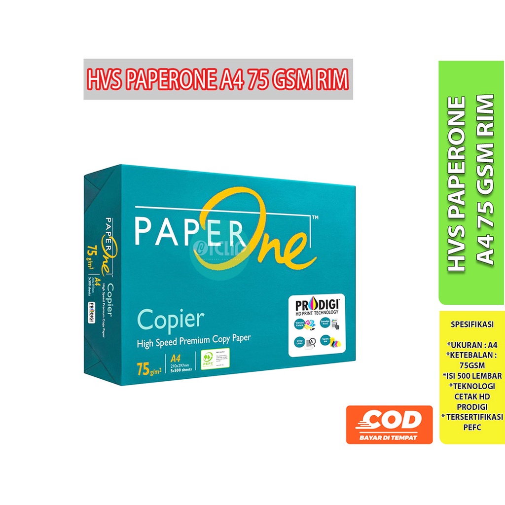 Jual ICLIPSTATIONERY Kertas Hvs Fotokopi Ukuran A4 75 Gsm Paperone 1 Rim | Shopee Indonesia