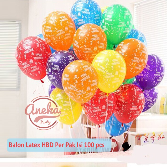 Jual Balon Latex HBD 1 PACK ISI 100 Pcs / Balon HBD / Balon Karet tulisan HBD grosir per pak isi ...